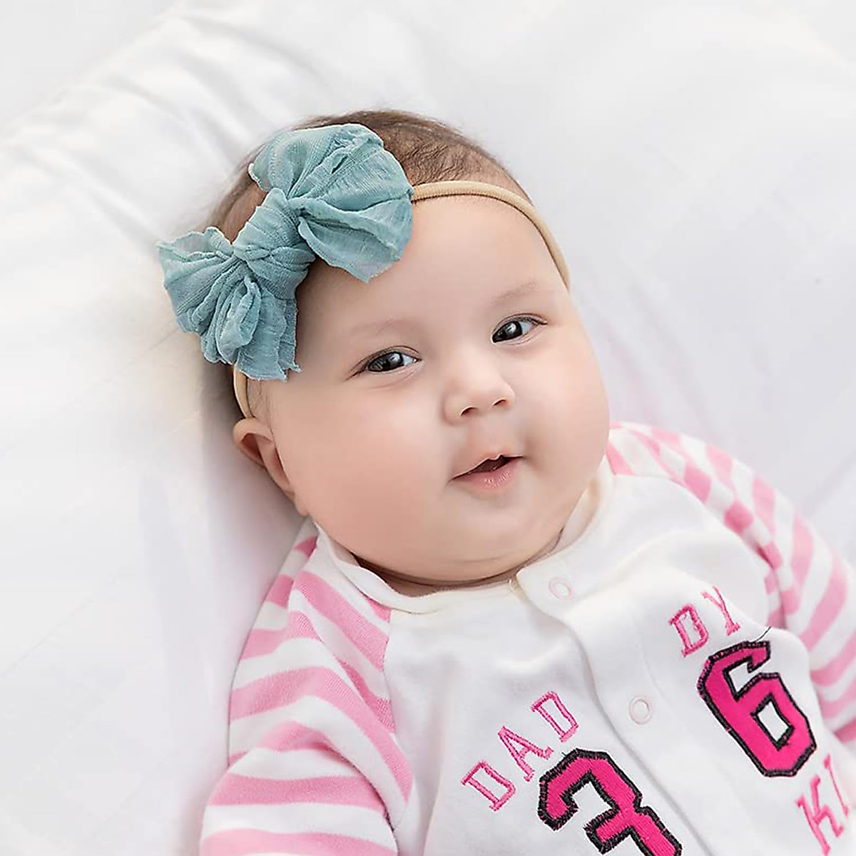 QIAOYIBEI 10PCS Baby Girls Headbands Soft Nylon Elastics Headbands Lace Mini Bows Hairbands Hair Accessories for Girls Infants Toddlers Child