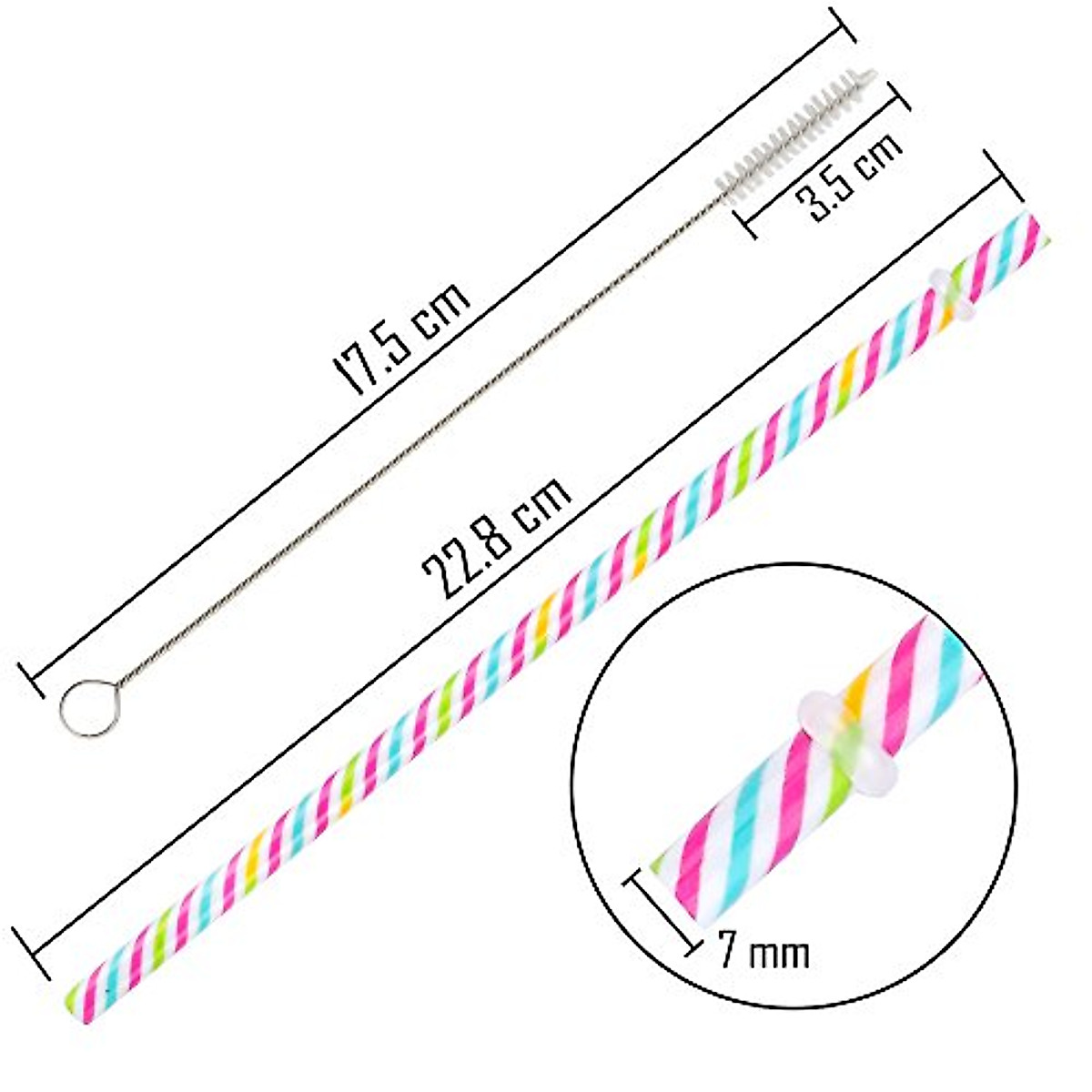 40 Pieces Reusable Straws BPA-Free 9" Colorful Printing Hard Platic Stripe Drinking Straw for Mason Jar Tumbler Family or Party Use Cleaning Brush Included Random Style (Casual Style)
