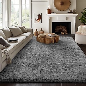 Ophanie 8x10 Area Rugs for Living Room, Grey Fuzzy Plush Soft Area Rug, Shaggy Carpets for Bedroom, Kids Boys Girls Dorm Nursery Home Decor Aesthetic