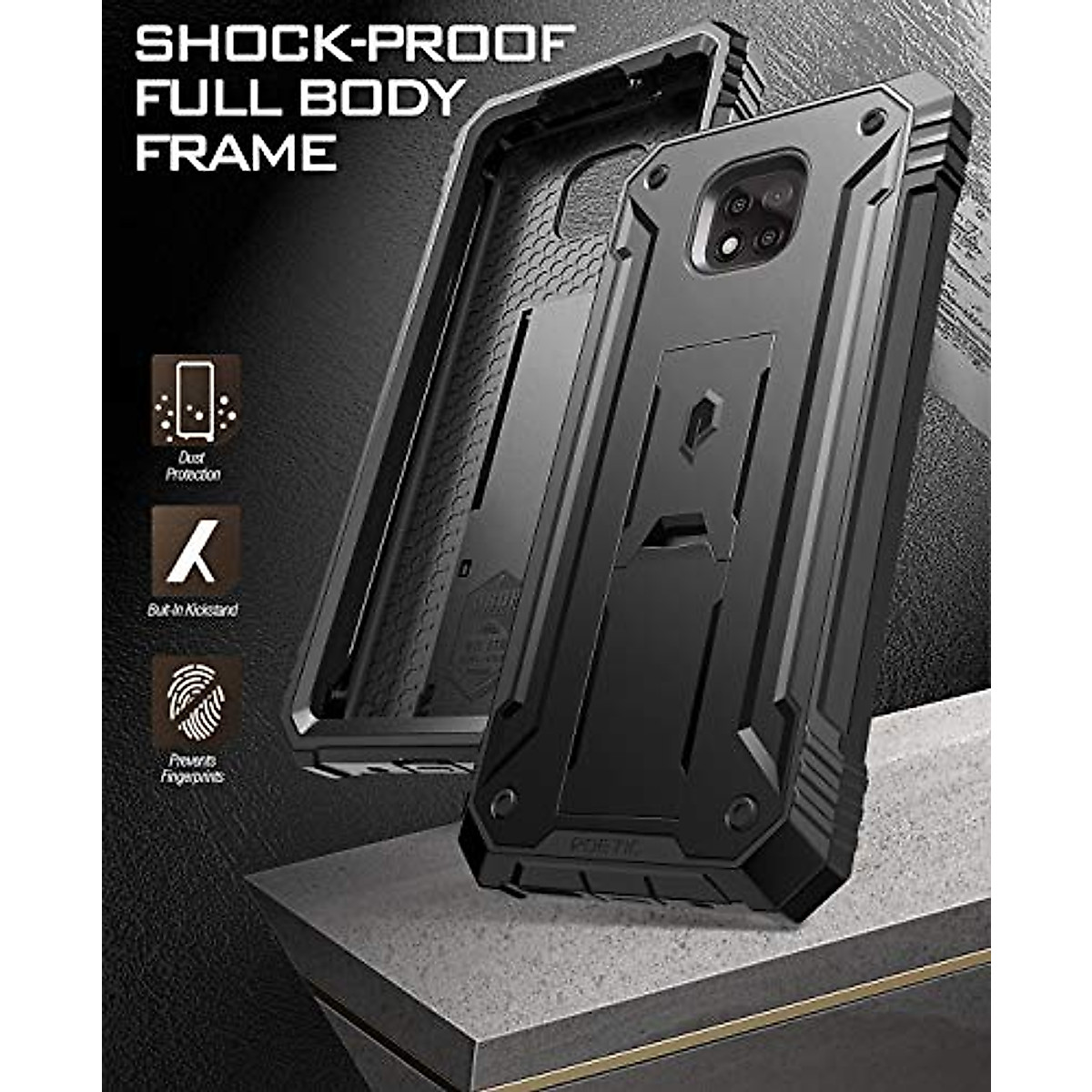Poetic Revolution Series Case for Moto G Power (2021), Full-Body Rugged Dual-Layer Shockproof Protective Cover with Kickstand and Built-in-Screen Protector, Black