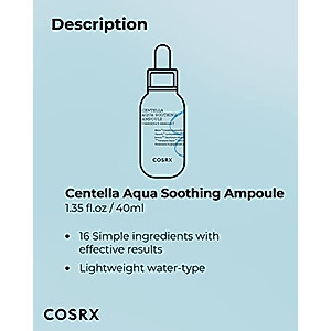COSRX Hydrium Centella Aqua Soothing Ampoule | 40ml/1.35 fl.oz | Centella Asiatica (Cica) 42% Lightweight Facial Moisturiser Essence | Daily Serum | Korean Skin Care, Animal Testing Free, Paraben Free