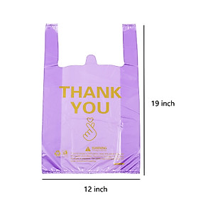 ysmile Plastic Grocery Bag Thank You T Shirt Plastic Shopping Bag for Small Business Food To Go Bag with Handle 12x19 Inch 50 pcs - Purple
