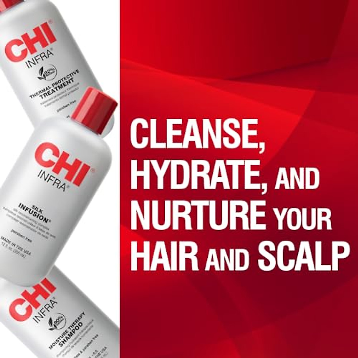 CHI Infra Trio Kit, Includes Infra Shampoo, Infra Thermal Protective Treatment, & Silk Infusion For Hair Strength & Shine, Paraben & Sulfate-free, 3 Products, 12 Oz
