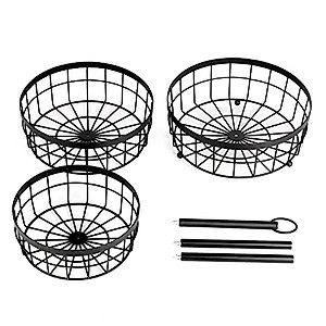 Baoz 3 Tier Fruit Basket For Kitchen Countertop Metal Wire Fruit Bowl Holder Triple Layer Detachable Fruit storage Tray Rack Stand for Storing Veggies Bread Snacks, Black