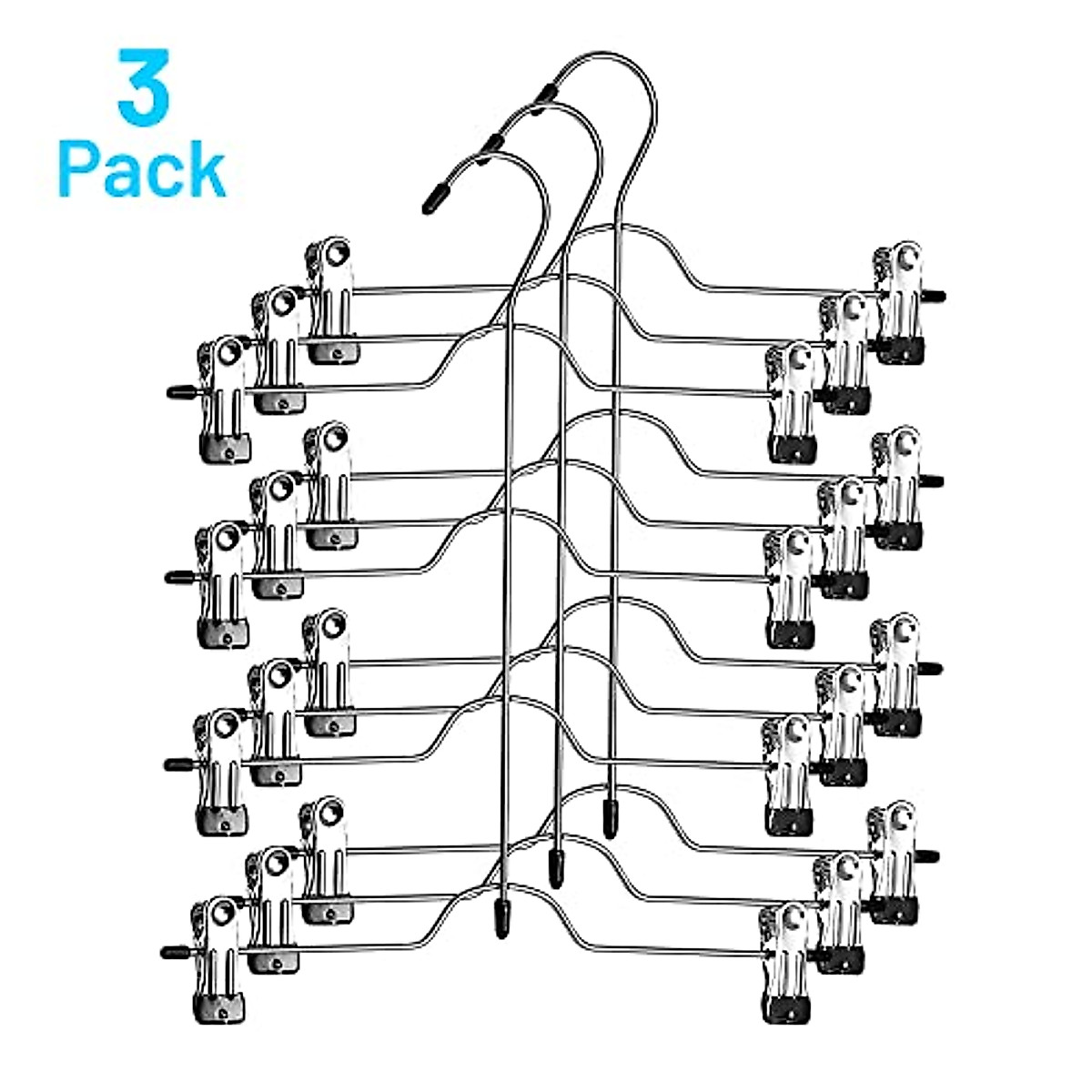 DEILSY 4-Tier Skirt Hanger 3PK Skirt Hangers with Clips Space-Saving Tiered Skirt Hangers with Adjustable Clips Cascading Clothing Hangers for Skirts, Shorts, Pants, Jean