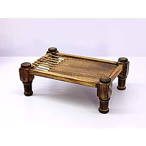 eSplanade Cot Charpai Khaat Serving Platter Tableware Serve-Ware for Home and Kitchen | Wood - 11.5" Inches - Brown