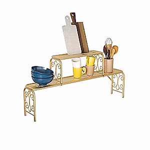 HOMEFORT Scroll Over The Sink Shelf Kitchen, Metal 2-Tier Storage Rack for Kitchen Accessories, Multi-Purpose Shelf for Top of Sink,36.02" W x6.10 D x15.74 H