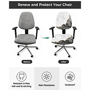 Marble Black Grey 2 Pieces Computer Office Chair Covers Set, Stretchable Desk Rotating Chair Seat Cushion Slipcover Back Covers, Decorative Protectors Cover Minimalist Abstract Gold Modern Art