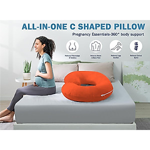 63 Inch Pregnancy Pillows, C-Shape Full Body Pillow – Egyptian Cotton Cover Orange – Pregnancy Pillows for Sleeping – Body Pillows for Adults, Maternity Pillow and Pregnancy Must Haves