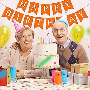 Waenerec Orange Birthday Banner Sign Happy Birthday Bunting Banner Garland for Kids Girl Woman Birthday Tea Party Decorations Bunting Flag Birthday Party Supplies