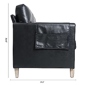 Haplized Comfortable PU Leather Sofa Couch,Soft Cushions with Solid Wood Legs, Durable and Long-Lasting,Couchs Sofa for Living Room,Apartment (Black, 3 Seater Sofa)