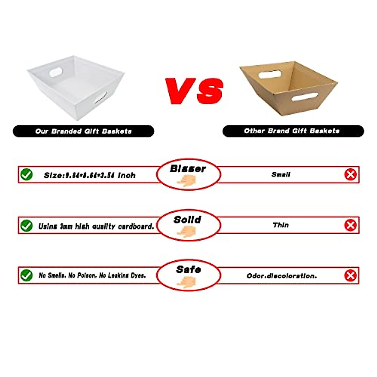 Basket For Gifts Empty, 5 Pk White Empty Gift Baskets To Fill, Sturdy Cardboard Tray With Handles, Large Gift Baskets Empty Bulk For Beautiful Gifts, Christmas, Easter, Bridesmaid, Wedding