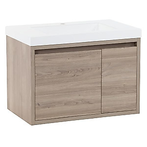 Spring Mill Cabinets Kelby 30 Inch Modern Floating Bathroom Vanity with White Single Sink Top, 1-Door Cabinet, 1 Soft-Close Drawer, 30.5" W x 18.75" D x 22.25" H, Forest Elm