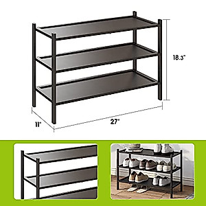 BMOSU 3-Tier Bamboo Shoe Rack Premium Stackable Shoe Shelf Storage Organizer for Hallway Closet Living Room Entryway Organizer(Black)