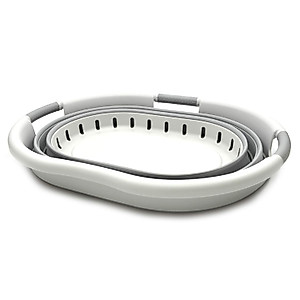 SAMMART 36L (9.5 gallon) Collapsible 3 Handled Plastic Laundry Basket-Foldable Pop Up Storage Container/Organizer-Space Saving Basket (3 handled Oval, Grey/Grey)