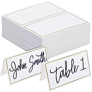 100 Pack Name Cards for Table Setting, Tent Place Cards with Gold Foil Border for Wedding, Banquets, Events, Reserved Seating, Tent Place Cards Blank (3.5 x 2 In)