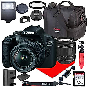 Canon EOS 2000D / Rebel T7 DSLR Camera w/ 18-55mm F/3.5-5.6 is II Lens + Canon Case + 32GB SD Card (13pc Bundle) (Renewed)
