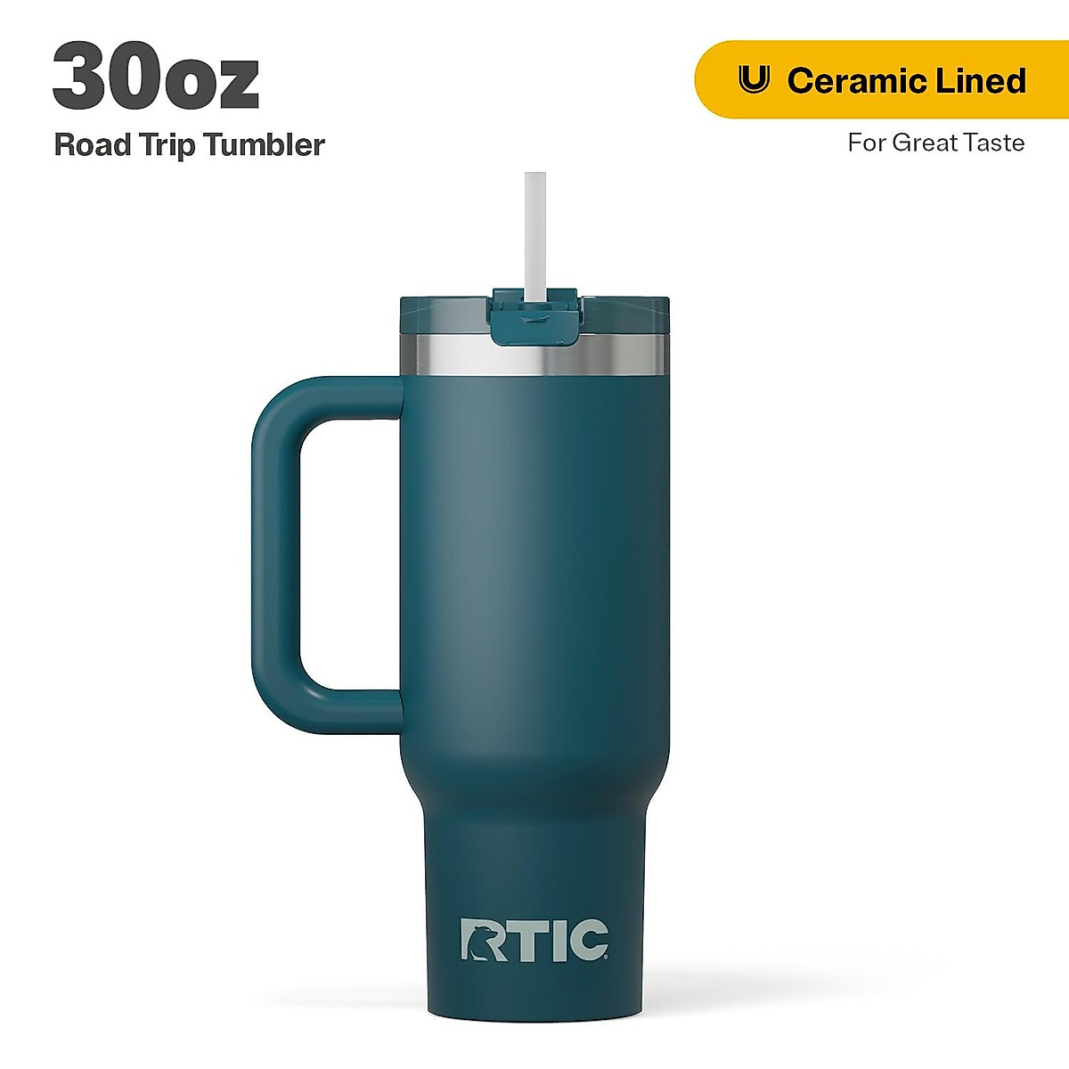 RTIC 30 oz Road Trip Tumbler Double-Walled Insulated Stainless Steel Portable Travel Coffee Mug Cup with Lid, Handle and Straw, Marine