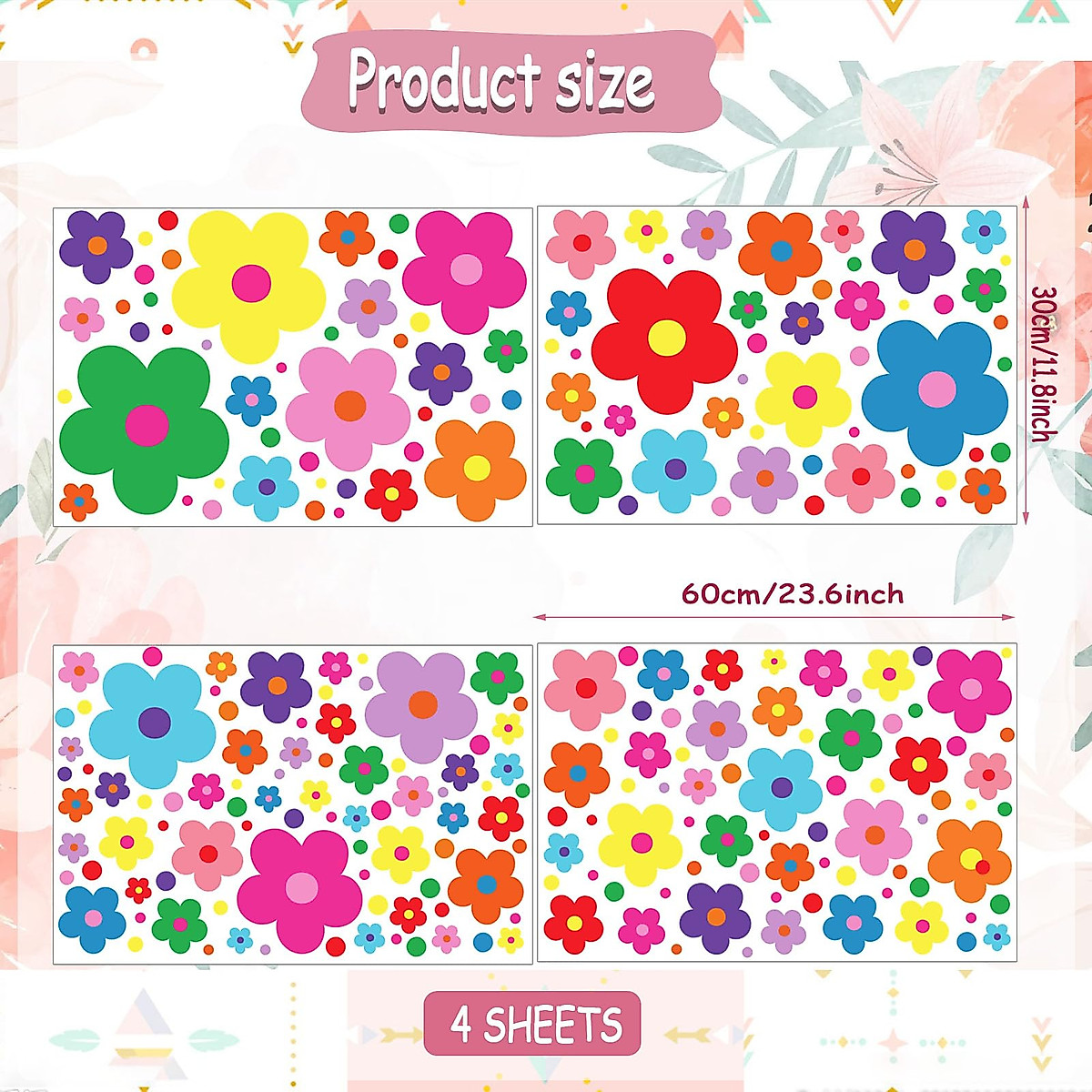 Glow in The Dark Y2k Cute Flowers Wall Decals，Glowing Luminous Colorful Floral Wall Stickers Colorful Removable self-Adhesive Flower Decals for Girls Bedroom Kids Baby Nursery Living Room Decoration