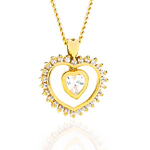 LIFETIME JEWELRY Cubic Zirconia Dangle Heart Pendant Necklace 24K gold plated