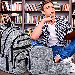 Laptop Backpack, 16 Inch School Bag College Bookbag, Anti Theft Daypack Bags and Lunch Bag Set, Water Resistant Backpacks for Teens Boys Men Students - Grey