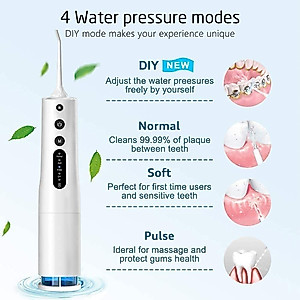 GIENEX Water Flosser Cordless Teeth Cleaner Dental Oral Irrigator Power Dental Flossers IPX7 Waterproof Teeth Cleaner with 4 Cleaning Modes Detachable Water Tank for Home Travel (Color : Black)