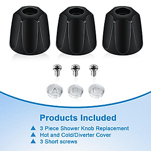 Metal 3 Piece Black Shower Knob Replacement, Compatible with Price Pfister Verve and Bathtub/Shower Faucet Handle, Include Hot and Cold/Diverter Shower Knob, Height 2.35 in Width 2.35 in (Matte Black)
