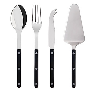 SABRE PARIS - 4-Piece Serving Set - Bistrot Collection - 2 Serving Flatware, Serrated Pie Server, Large Cheese Knife - Stainless Steel & Nylon - Dishwasher Safe - Black - Brilliant Finish