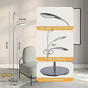 OUTON LED Floor Lamp, 12W 1080LM, Dimmable Adjustable Gooseneck Standing Lamp with 4 Color Temperature, Remote & Touch Control, 1H Timer, Memory Function for Reading Living Room Bedroom Office (Gray)