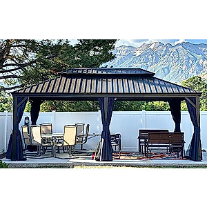 PURPLE LEAF 12' X 20' Hardtop Gazebo Pavilion for Outdoor with Netting and Curtains Deck Backyard Heavy Duty Sunshade Large Metal Patio Permanent Canopy