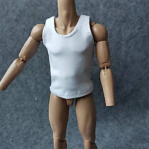 SSbeauty M 1/6 Custom Scale T-Shirt Sleeveless Vest Clothes for 12" Male & Female Action Figure Doll Clothes Toy (Black + White)