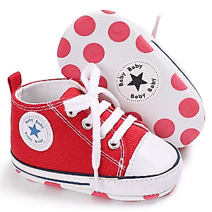 KIDSUN Tutoo Unisex Baby Boys Girls High Top Sneaker Soft Anti-Slip Sole Newborn Infant First Walkers Canvas Denim Shoes