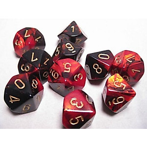 Chessex Dice Sets: Gemini Black & Red with Gold - Ten Sided Die d10 Set (10)