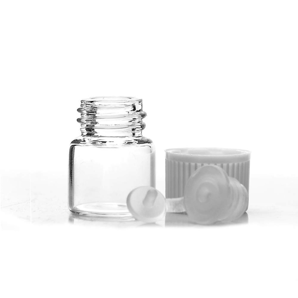 Enslz Oil Bottles for Essential Oils 50 Pcs 1 ml (1/4 Dram) Transparent Glass Vials Bottles, with Orifice Reducers and White Caps, 0.5ml 2 pcs Pipettes Droppers for Essential Oils Aromatherapy with