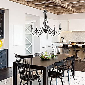 LOG BARN Black Chandelier for Dining Room, Farmhouse Chandelier in Brown Rust Metal Finish, 5-Light, 28" Dia