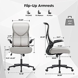 SMUG Ergonomic Office High Back Computer, Mesh Home Desk Lumbar Support, Tilt and Lock, Comfy Rolling Executive Swivel Task Chair with 3D Adjustable Headrest and Armrests, Grey