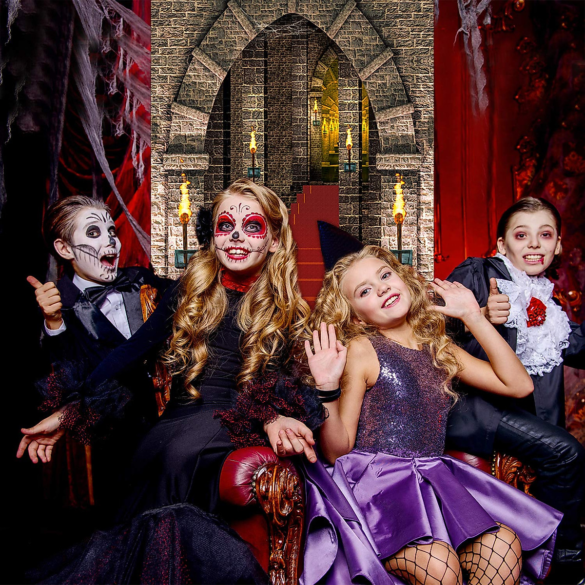 Blulu 3D Castle Entrance Door Banner Castle Entrance Door Cover Large Fabric Medieval Themed Stone Backdrop Gothic Birthday Photo Background for Potter Themed Vampire Halloween Party Decor 6.5 x 3 Ft