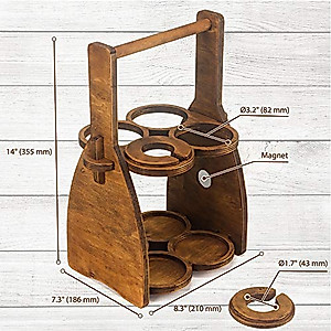 Wood Wine Bottle Glasses Caddy - Beer Carrier - Drinking Desk Accessories - Craft 4 Pack bottle Case - Men's Wine Organizer - Glass tray holder - Wine storage stand - Drink Holder for beer, for wine