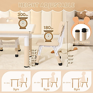 SINKIPA Kids Table and 2 Chairs Set, Height Adjustable Toddler Table and Chairs, Graffiti Desktop Kids Study Table with Anti-Slip Foot Covers, Children Activity Table for Ages 2-10