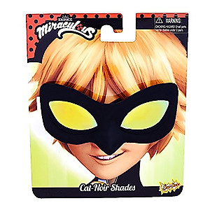 Sun-Staches Miraculous Cat Noir Sunglasses Costume Accessory, UV400 Lenses, Black Cat Mask, One Size Fits Most