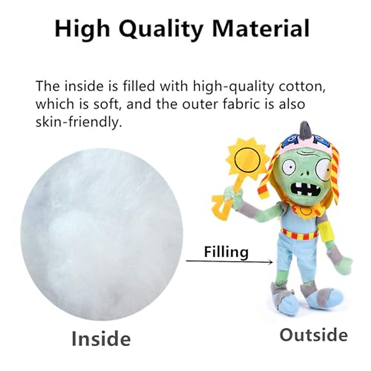 JHESAO 12" Plants and Zombies Plush RA Zombie Toys PVZ Plushies 1 2 Stuffed Soft Doll Sun Zombie Toy