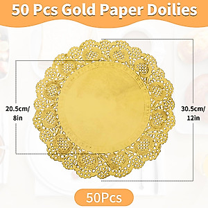yeestone Gold Paper Doilies 12 Inch, 50 Pack Disposable Charger Plates, Round Paper Placemats, Foil Paper Doilies Bulk for Party Table Decor