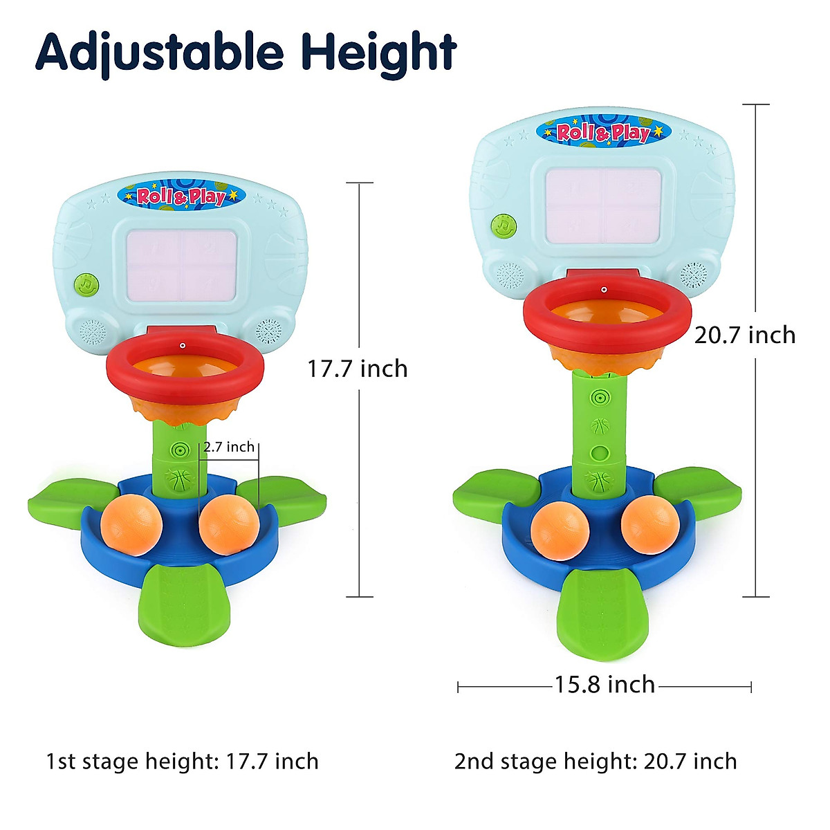 LotFancy Basketball Hoop for Kids Toddlers 9m-3y, Infant 2 in 1 Adjustable Sports Toy Set, Baby Interactive Learning Toy, with Light and Music, Indoor Basketball Game, Battery Include