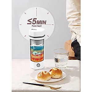 balbali Portable Electric Kettle for Travel - Small Electric Thermos/Heating Cup/Bottle - Single Size Personal Tea Maker - Quick Boiling Hot Water Boiler/Heater/Warmer - 350ml White