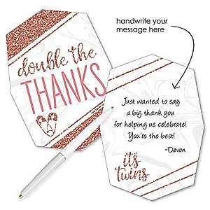 Big Dot of Happiness It's Twin Girls - Shaped - Pink and Rose Gold Baby Shower Thank You Note Cards with Envelopes - Set of 12