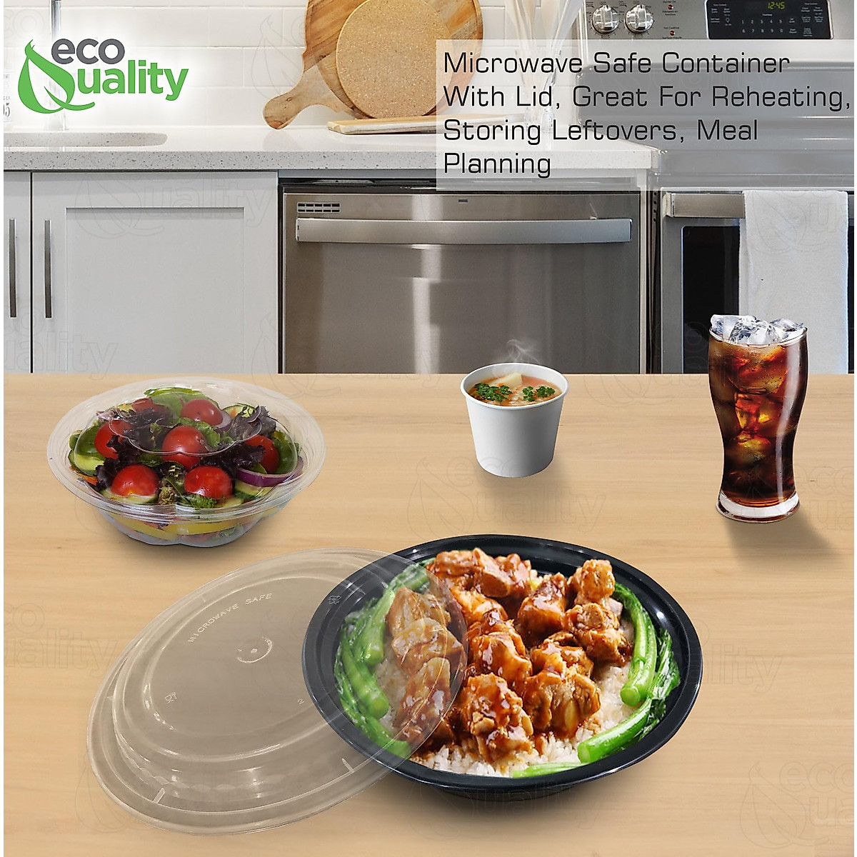 16 oz - 10 Count - Round Microwaveable Plastic Meal Prep Containers with Lids - Food Storage Container - Certified BPA-Free, Stackable, Reusable Microwave, Dishwasher, Freezer Safe, Disposable (Black)