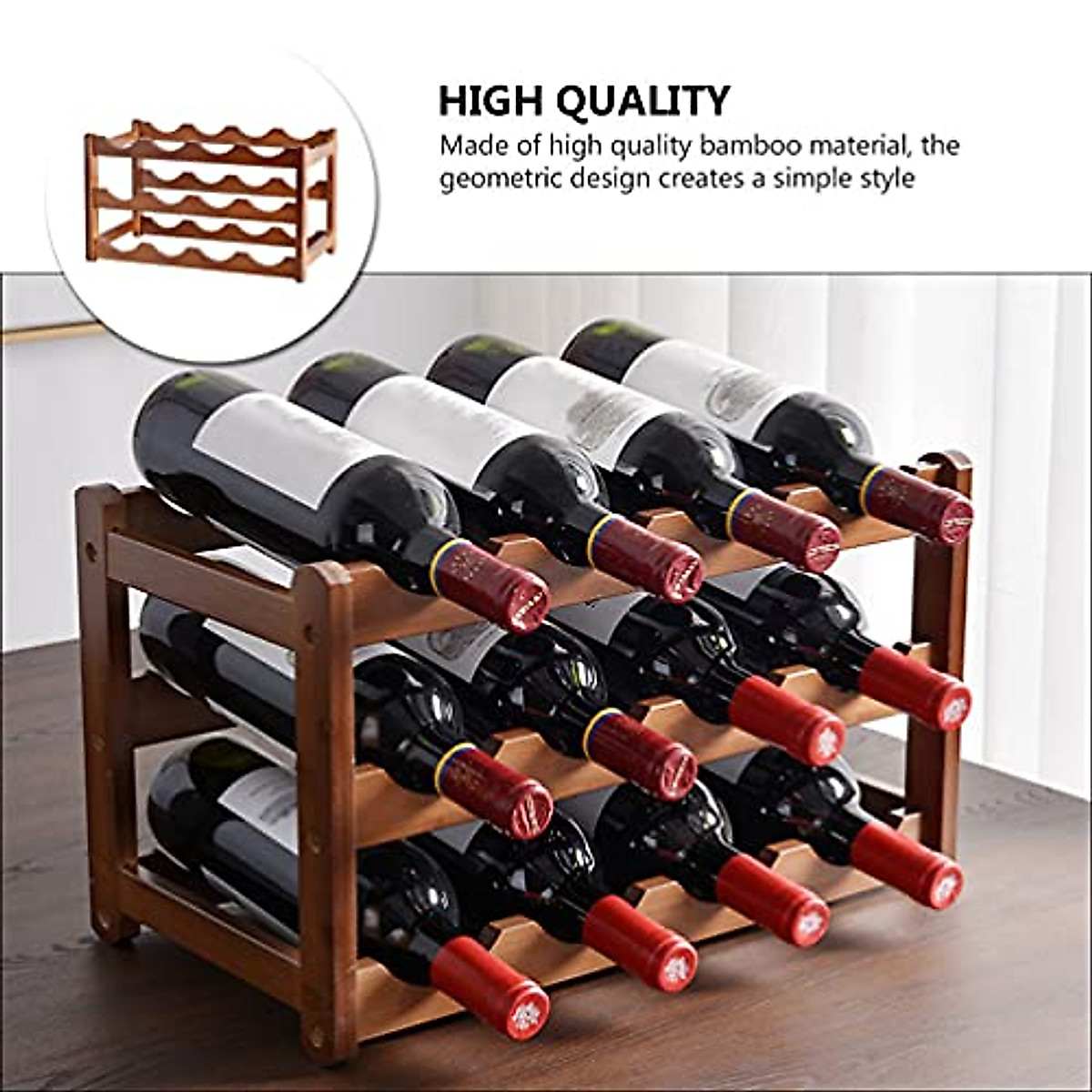 BESPORTBLE Wooden Wine Storage Rack Stackable Wine Bottle Holder 3 Layer Rustic Wine Shelf Cabinet Display 12 Bottles Organizer for Home Bar Shop Countertop