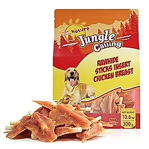 Jungle Calling Dog Treats, Chicken Jerky Wrapped Rawhide Chew Sticks, Long Lasting Chewing Food with Glucosamine and Chondroitin for Hip and Joint Health