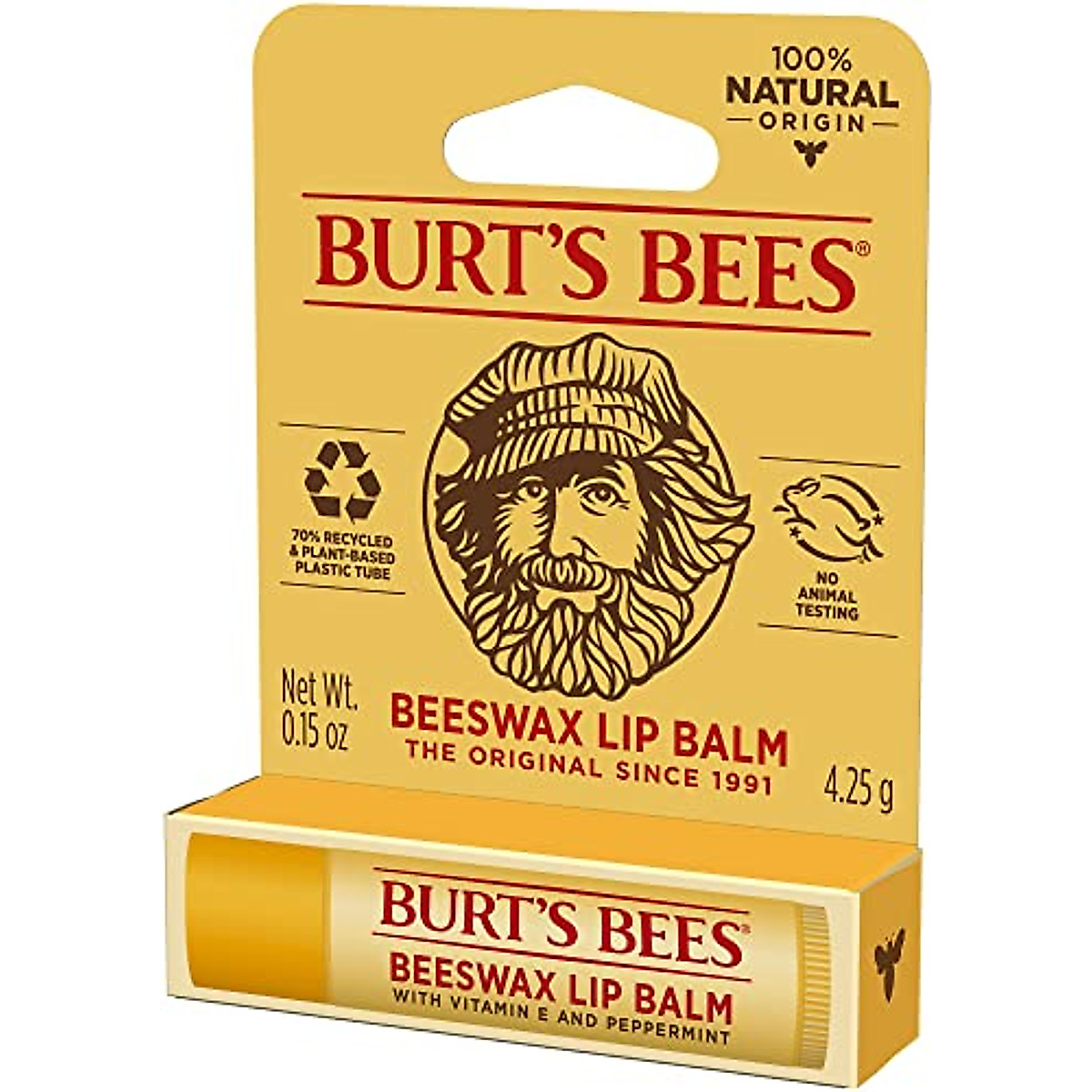Burt's Bees 100% Natural Origin Moisturizing Lip Balm, Original Beeswax with Vitamin E & Peppermint Oil 0.15 Ounce Tube