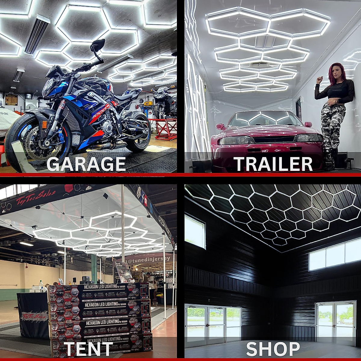 Hexagon LED Garage Light Fixture - 6000K 88W 2 Grid Hexagon Light Set for Garage, Detail Shop, Commercial Store, Office, etc. 7,920 Lumens 110V 5.35' X 3.25' FT (2 Hexagon (5.35' x 3.25'))
